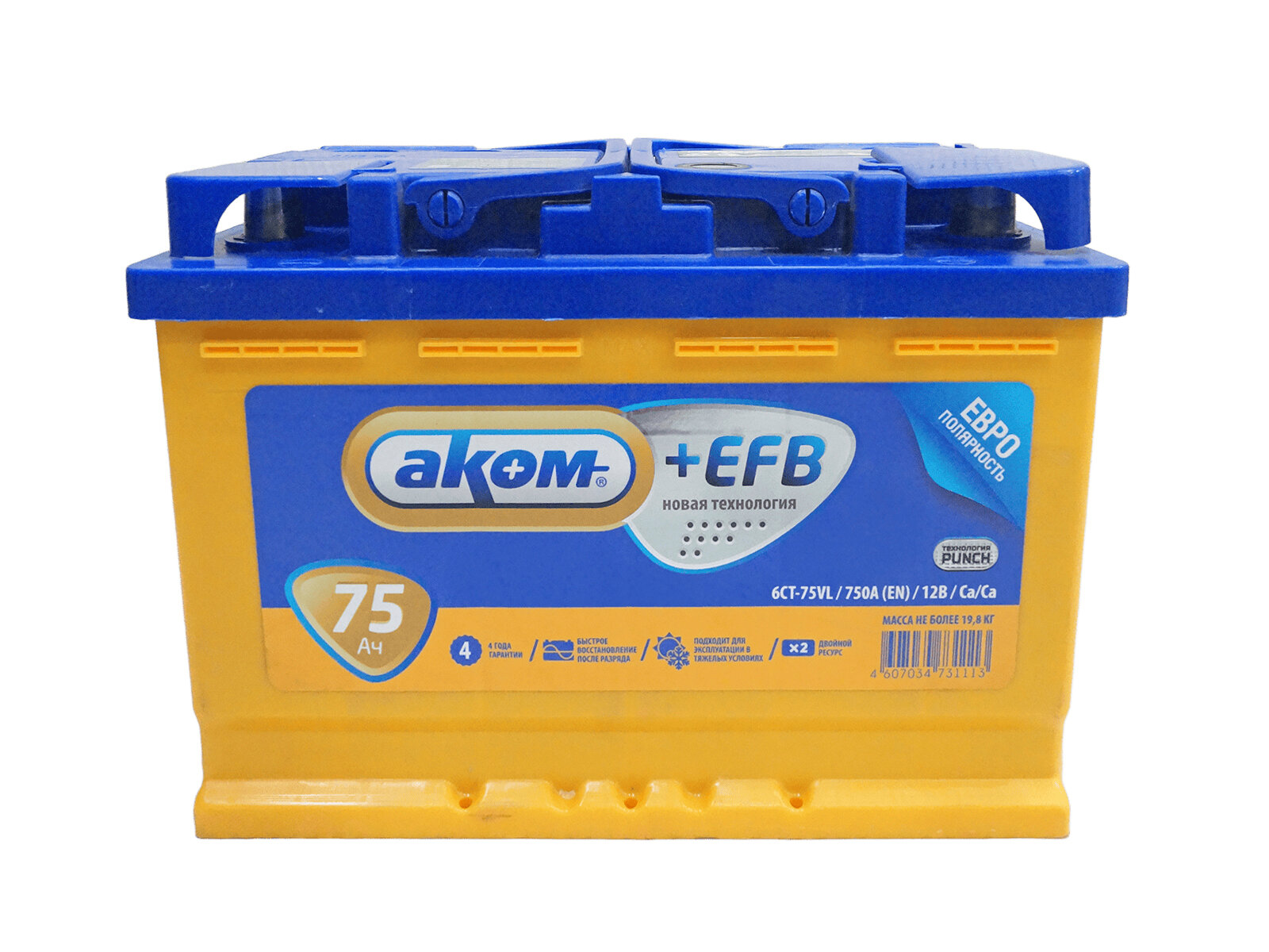 Аккумуляторная батарея АКОМ+ EFB 6СТ75 обратная