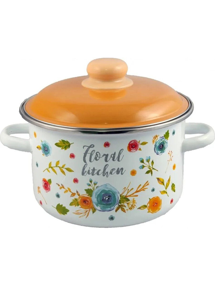 Кастрюля Appetite Floral kitchen 6RD201M 4.0л эмаль