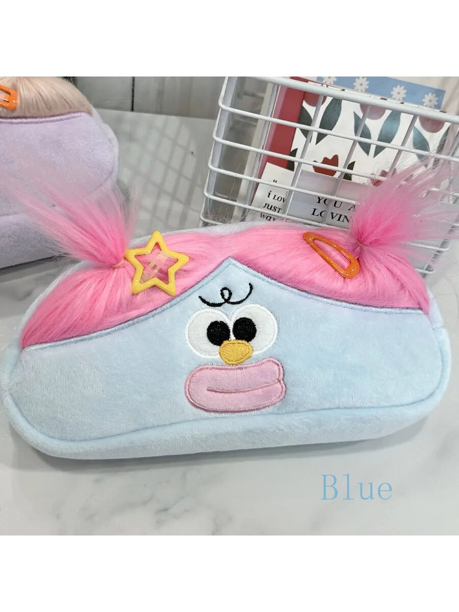 Пенал школьный плюшевый с волосами