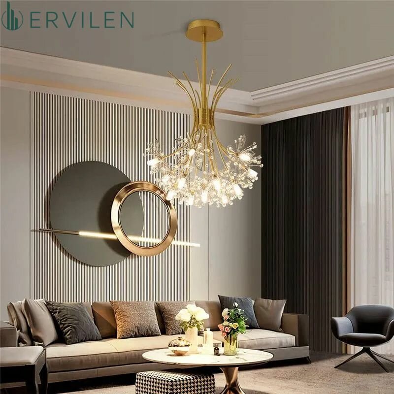 Люстра из кристаллов для гостиной, подвесная на потолок. подключаемым источником света, три режима освещения, регулируемая высота