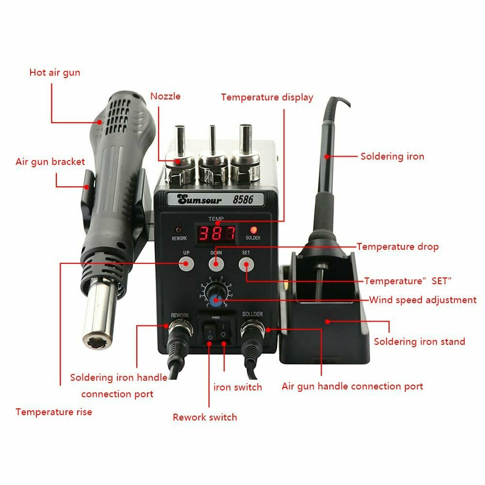 Паяльная станция 8586 2in1 электрические паяльники фена SMD демонтажный сварочный аппарат ремонтный набор инструментов