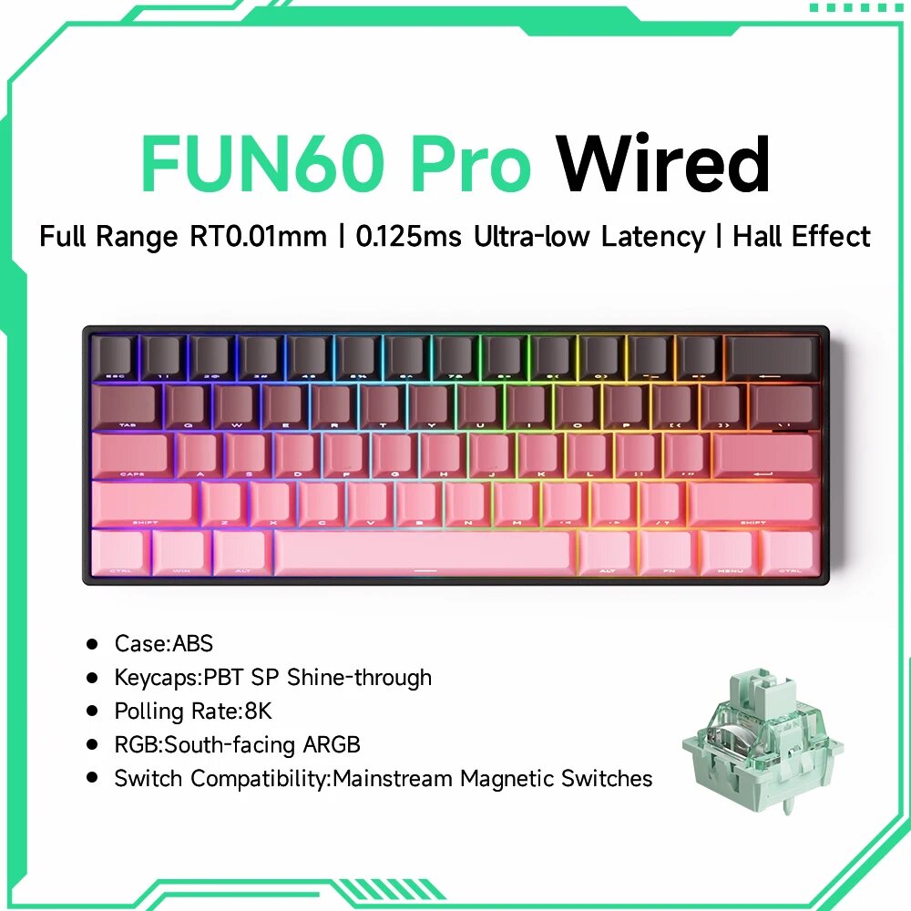 Akko MonsGeek FUN60 механическая клавиатура 60%, PRO Pink Wired