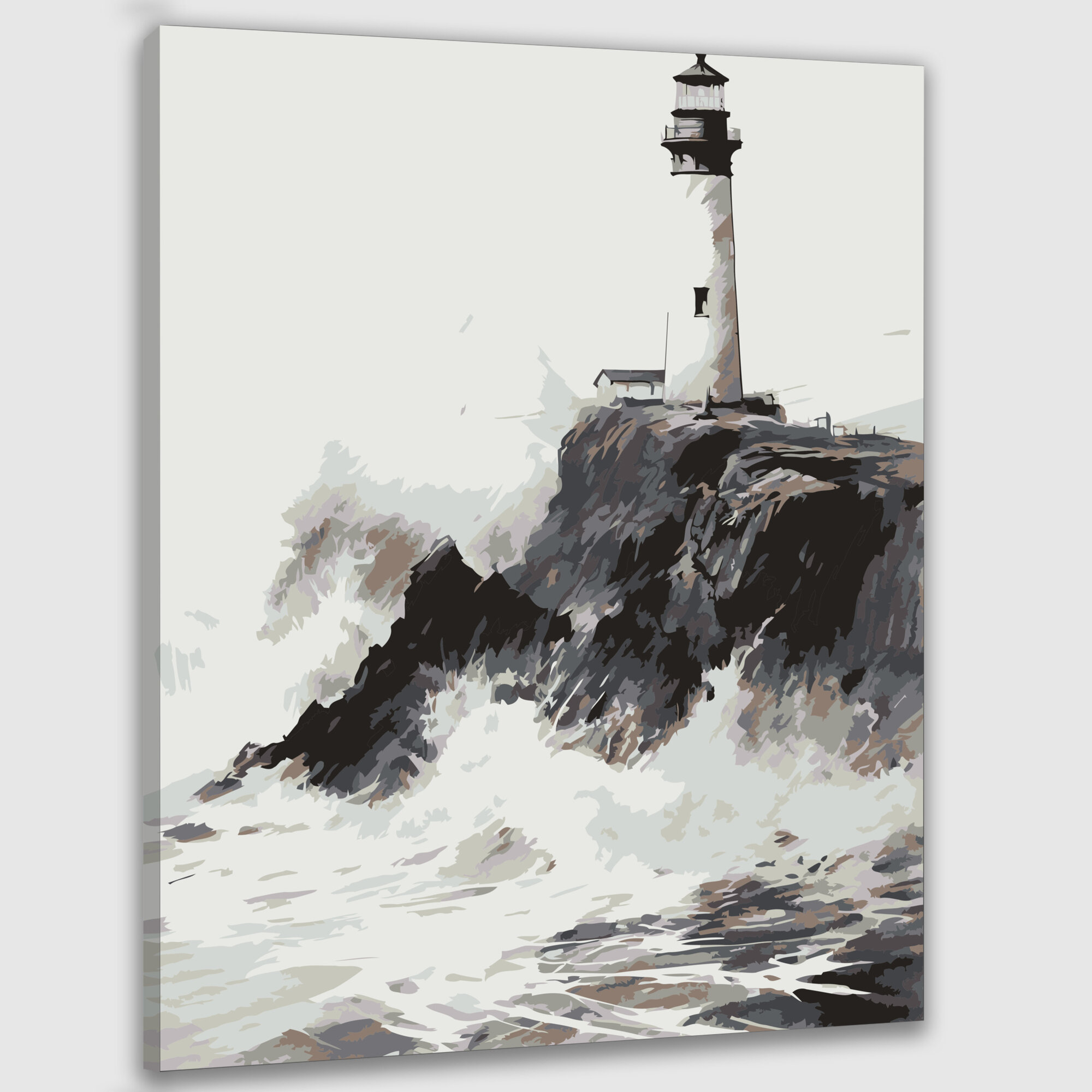 Картина по номерам 40x50 см, маяк, уголь, набросок, ветер, море, свет, туман, сила, стойкость, невзгоды
