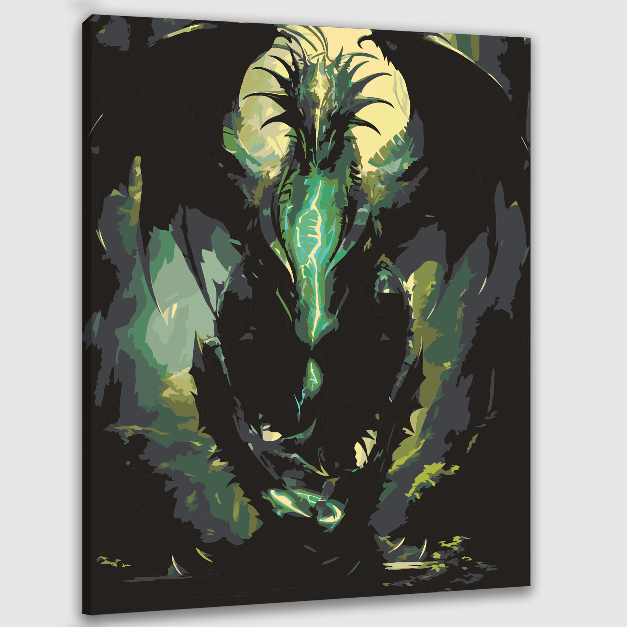 Картина по номерам 40x50 см, цветная цифровая картина, изумрудная машина, дракон, зеленая чешуя, змея, парящий, тени