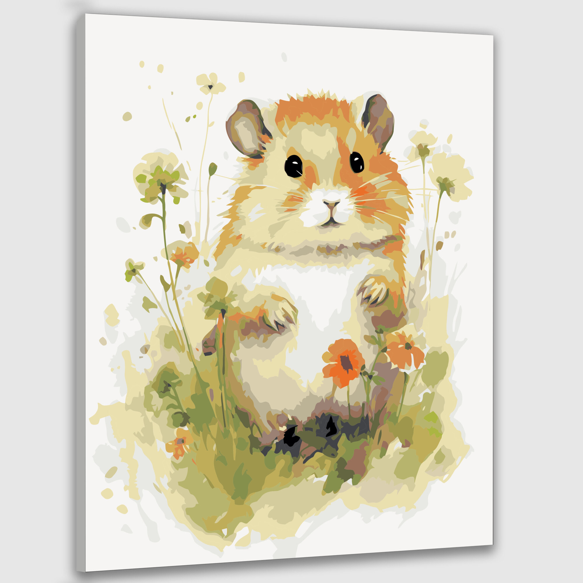 Картина по номерам 40x50 см, акварель, иллюстрация, хомячок, мазки кисти, цветовая палитра, глаза, натура