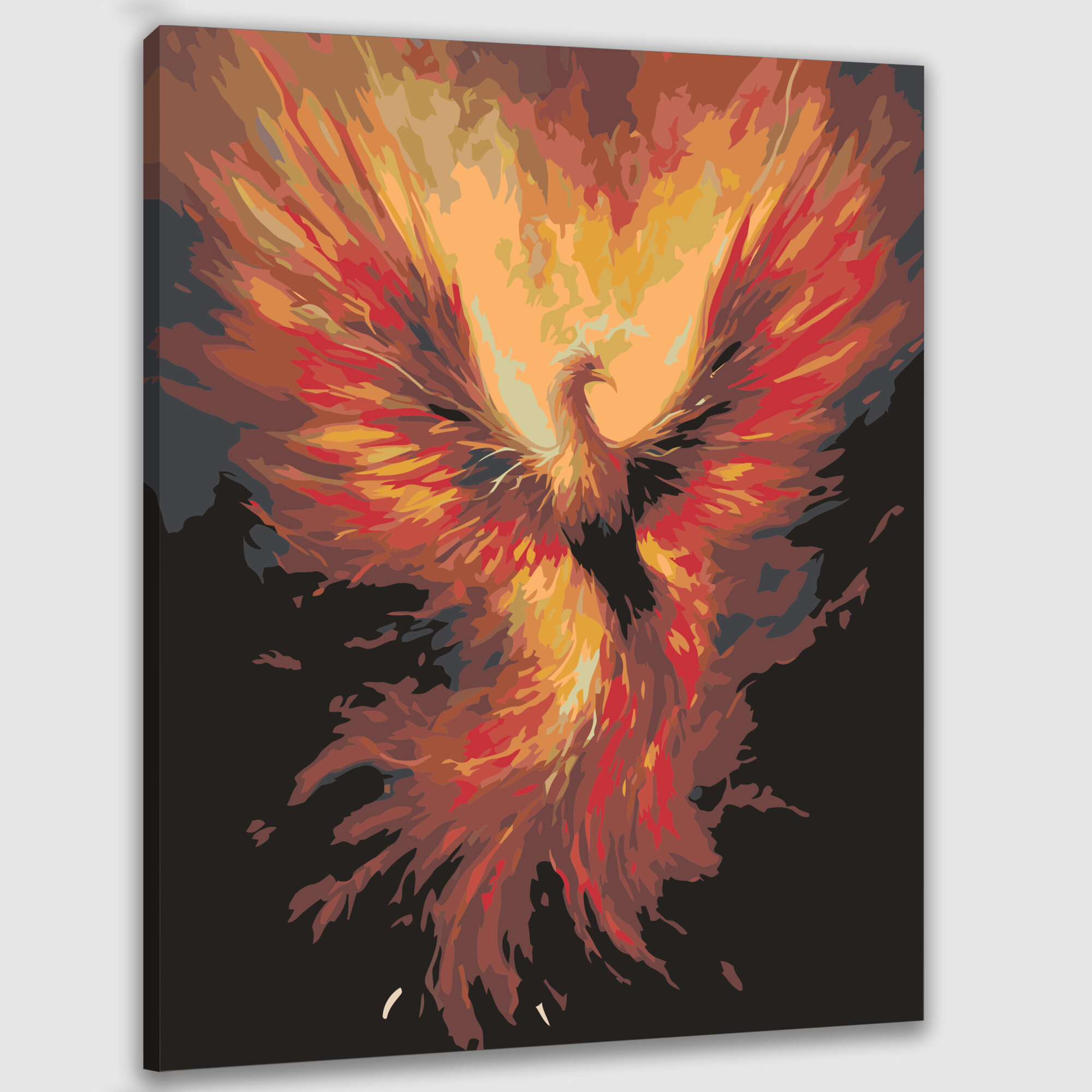 Картина по номерам 40x50 см, картина, масло, Феникс, восстание, пепел, золото, бронза, малиновый, мазок, неземная, сила