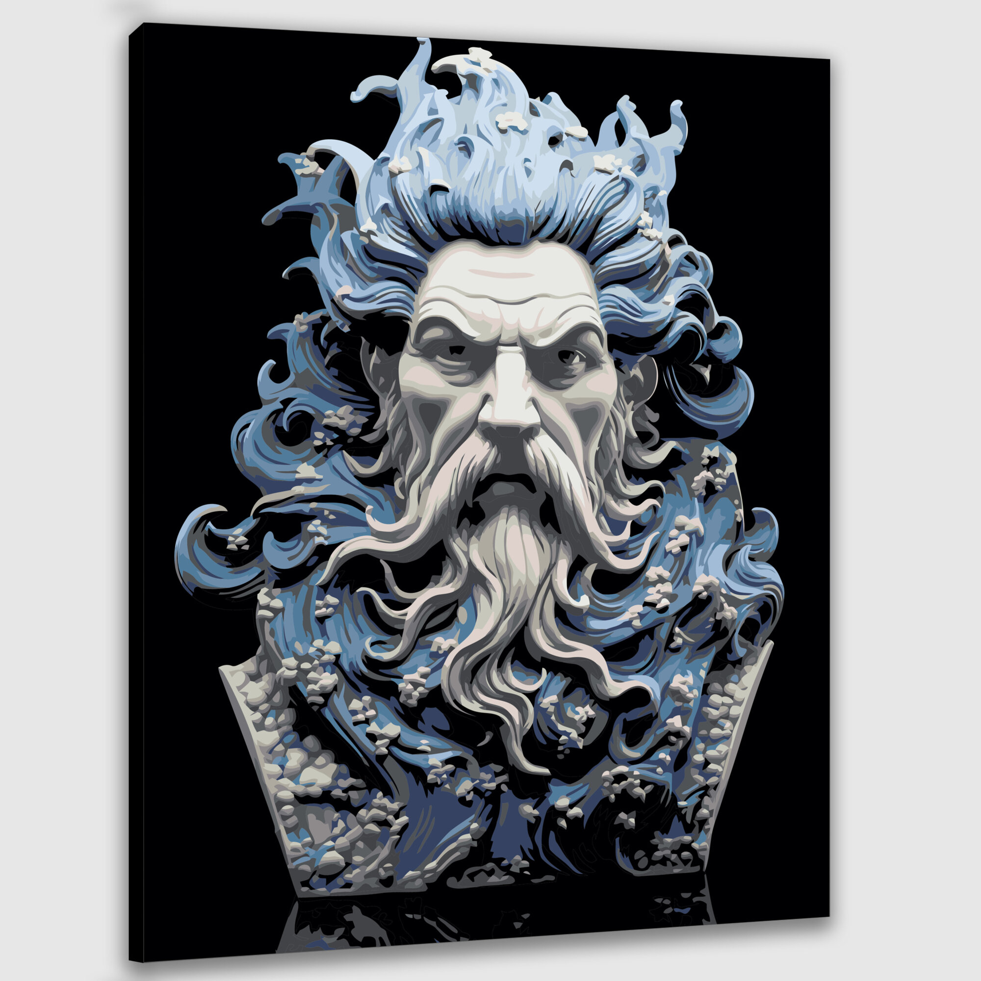 Картина по номерам 40x50 см, Посейдон, керамическая скульптура, древнегреческая мифология, бог моря, детали