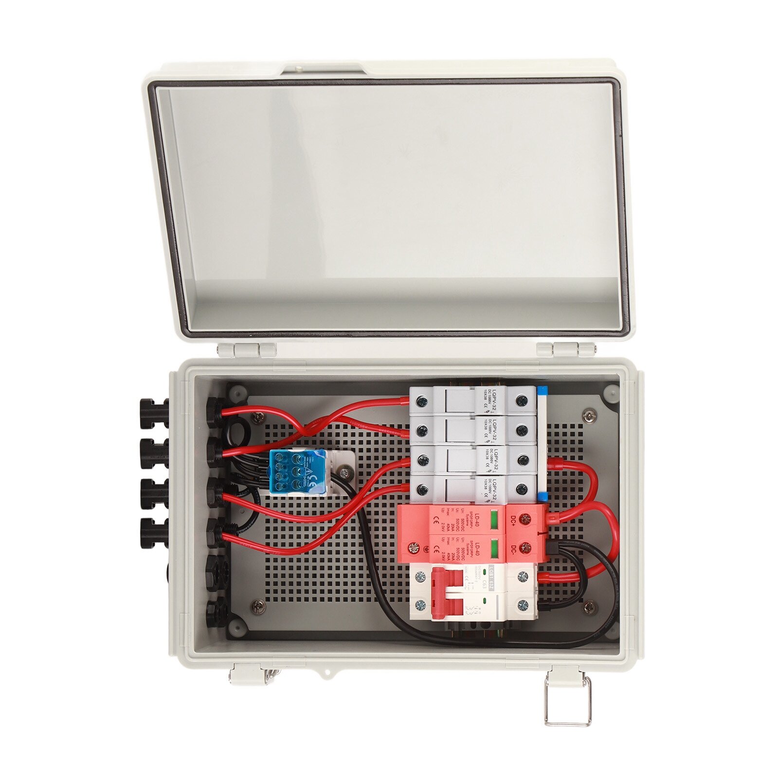 Фотоэлектрический объединительный блок, 500 В постоянного тока, 4-струнный вход, водонепроницаемый, с предохранителем 15 А, автоматическим выключателем 63 А