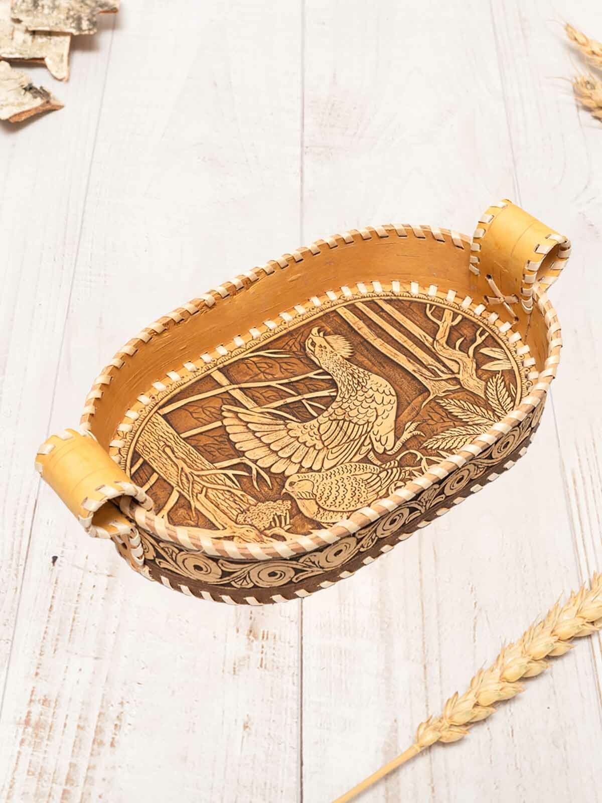 Тарелка - Сухарница Глухарь, овальная, береста, 26х15х6 см