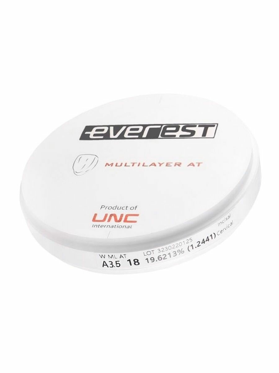 Диск циркониевый Everest Multilayer AT, многослойный для Zirconzahn, 95х22мм, A1, UNC Inc (Корея)