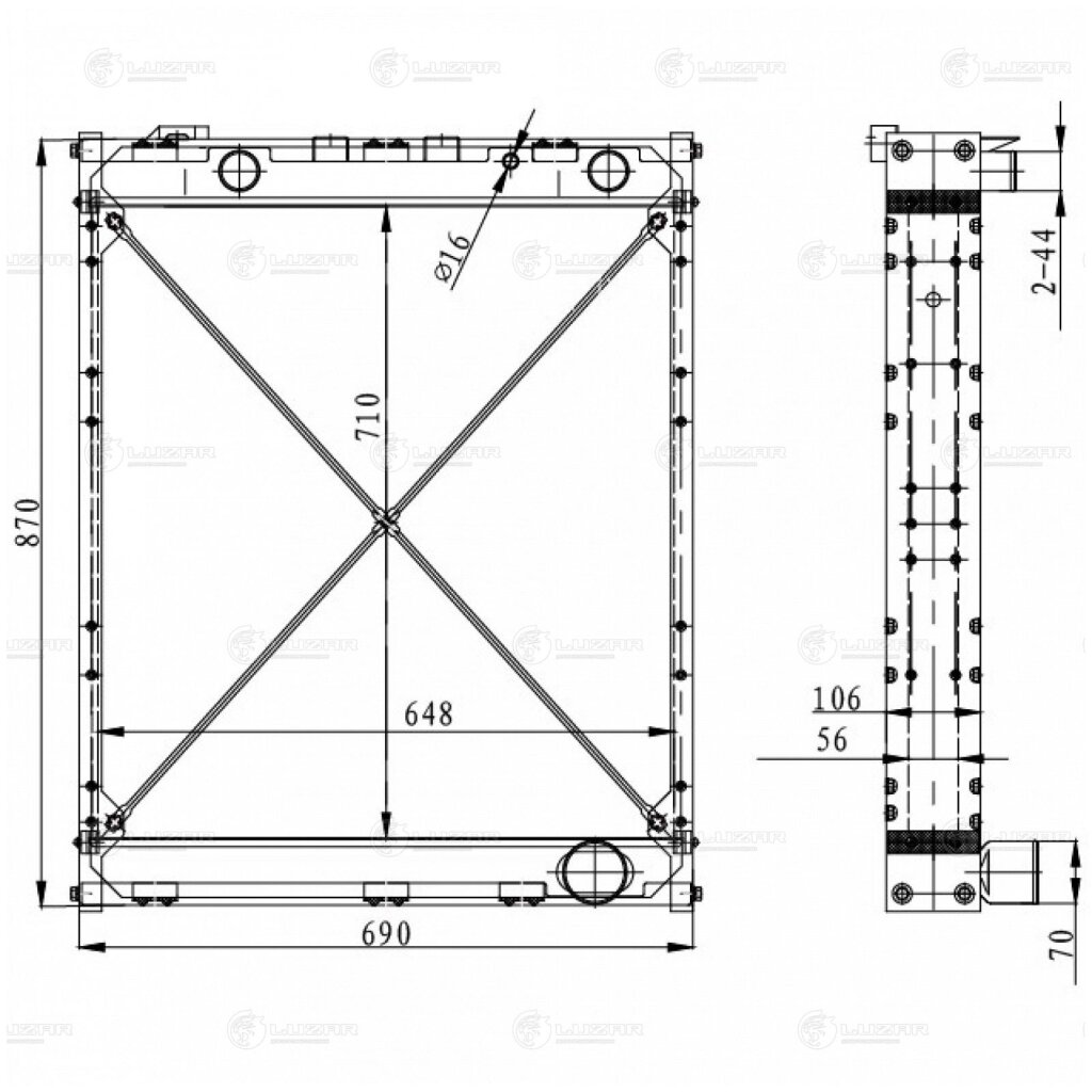 Радиатор системы охлаждения для а/м МАЗ дв. ЯМЗ-238 Евро-2 (алюм.) "LUZAR"