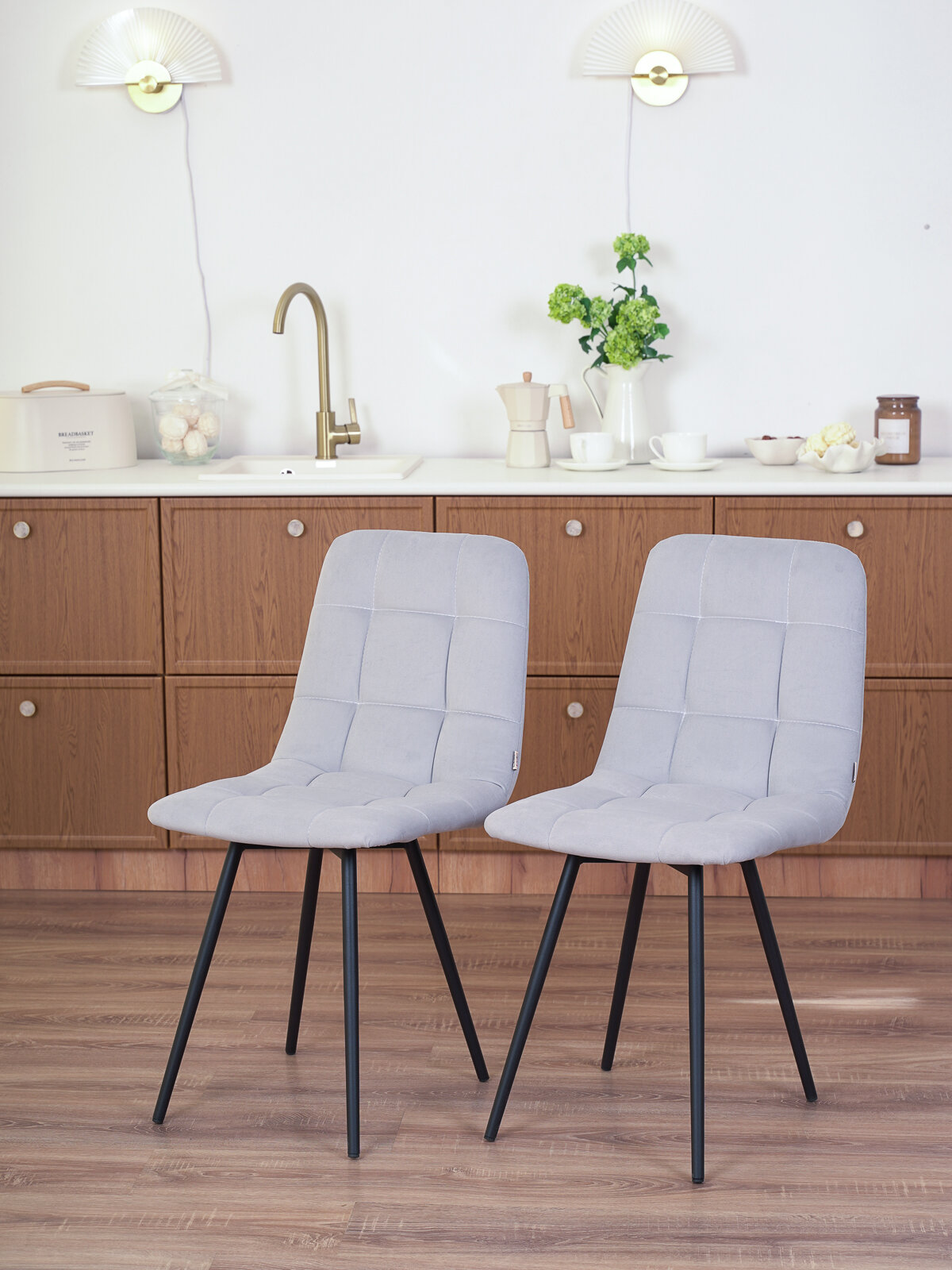 Стулья для кухни со спинкой велюр Чили серый 2шт