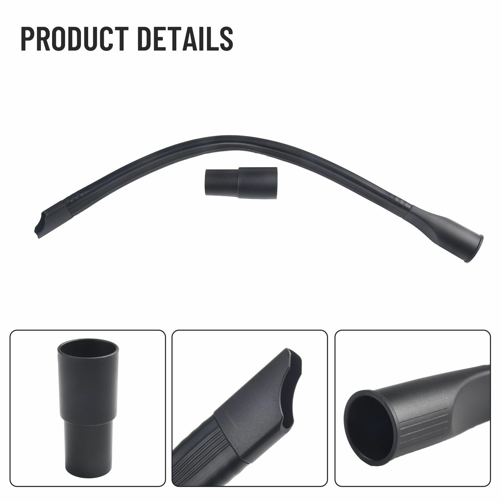 Гибкая щелевая насадка и адаптер для шланга 35 мм на 32 мм для пылесоса черного цвета.