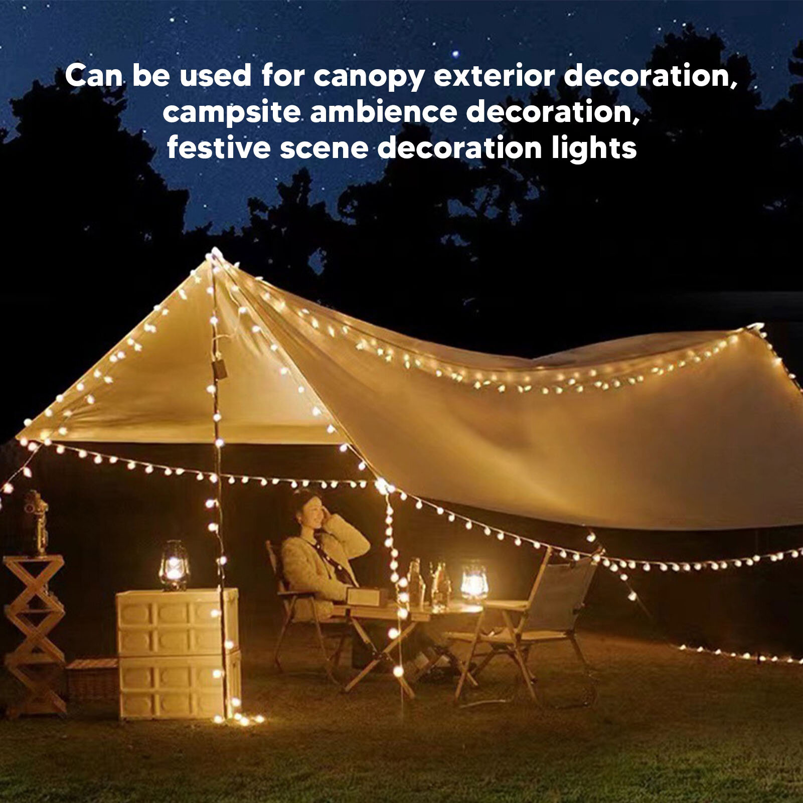 Гирлянды Теплые окружающие огни Светодиодные сказочные гирлянды украшения для наружного кемпинга Палатка Навес Шар диаметром 1,8 см