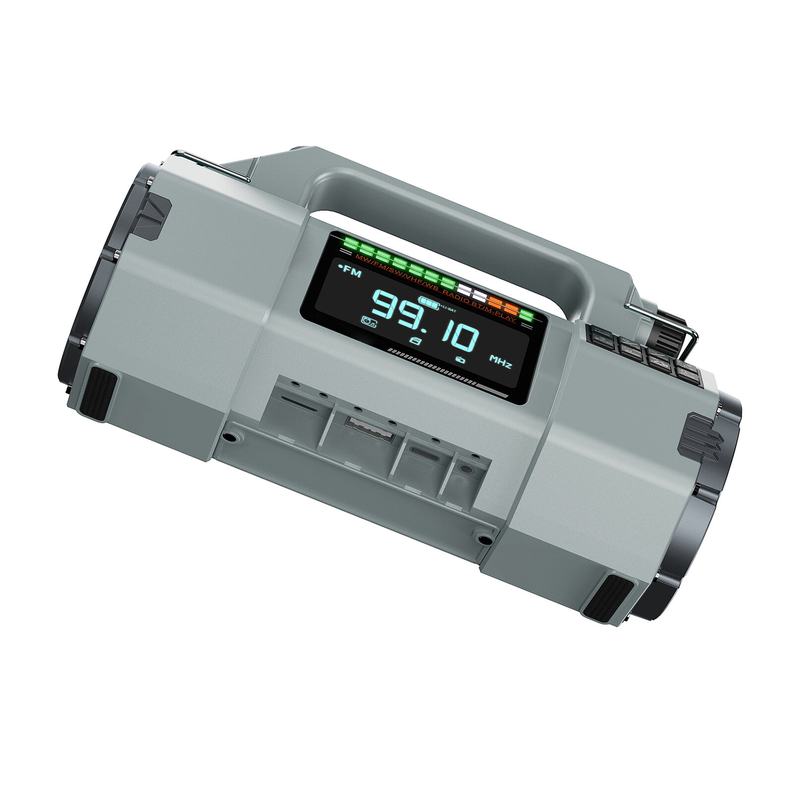 Аварийный солнечный радиоприемник с ручным приводом, AM/FM/SW/VHF/WB многодиапазонный приемник, MP3-плеер с TF-картой, светодиодный фонарик, сигнализация SOS для кемпинга и походов на открытом воздухе, серый, английский.