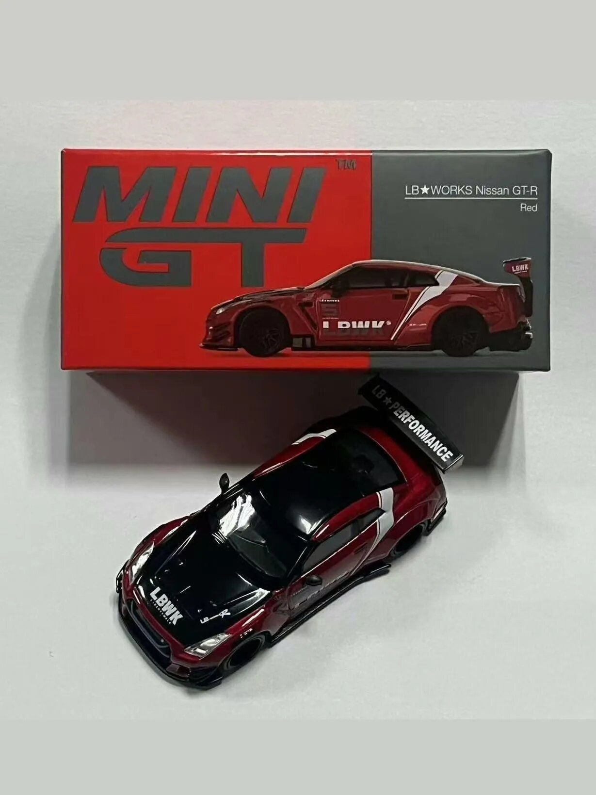 Машинка MINI GT 1/64 #345 LB WORKS Nissan GT-R R35 Type 2, Rear Wing ver.3 Red Die-cast Alloy Car Model Collection Gift