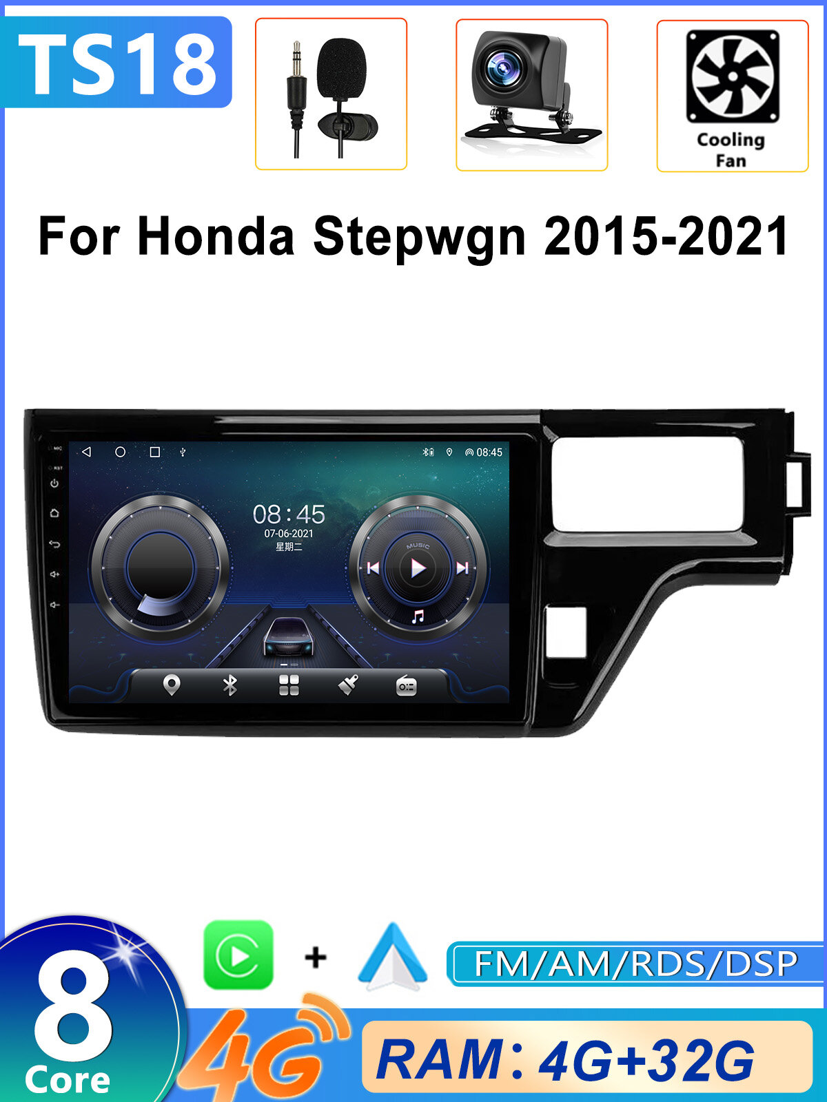 Магнитола для Honda StepWgn 2015-2021, 8 ядерный процессор 4/32Гб ANDROID, QLED экран 10 дюймов, Carplay, автозвук DSP, Wifi, 4G, автомагнитола Хонда