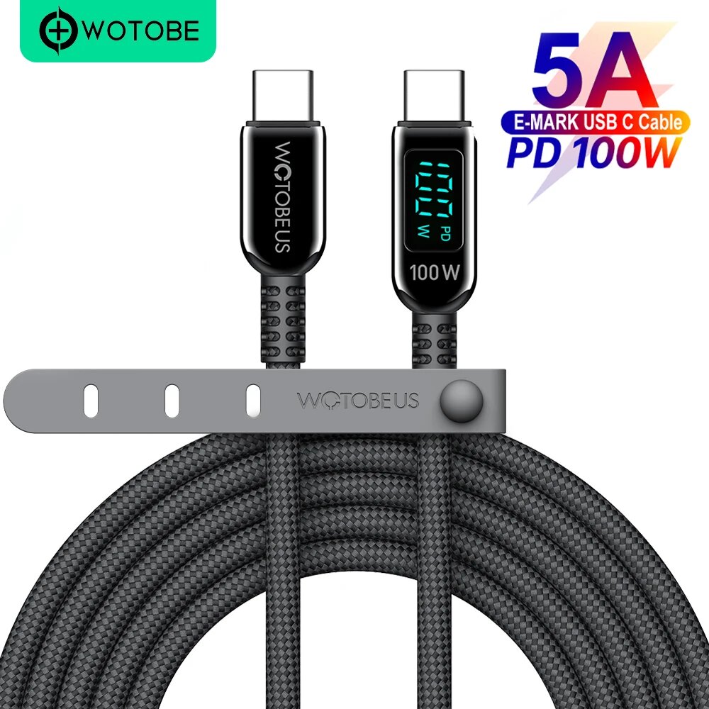 WOTOBE USB Type C к USB C-кабелю 100 Вт PD 3.1 Зарядное устройство для быстрой зарядки Светодиодный провод для MacBook Xiaomi Samsung Ноутбук Планшет Шнур USB-C