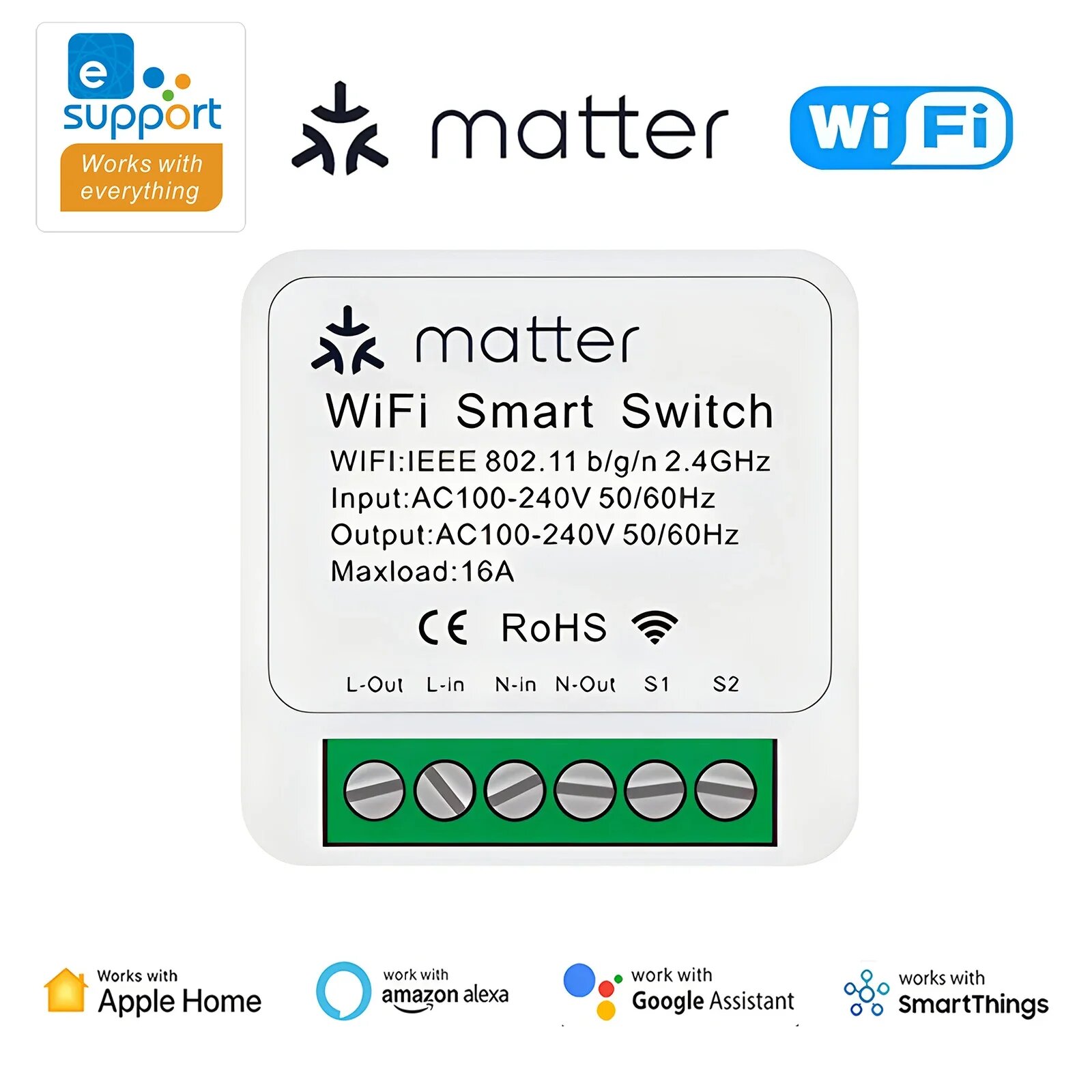 Matter Модуль переключателя Wi-Fi 16A eWelink