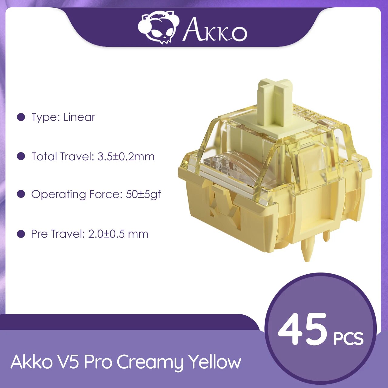 Akko V5 Pro Кремово-желтый переключатель 5-контактный линейный переключатель 50gf с заводской смазкой, совместимый с механиче.