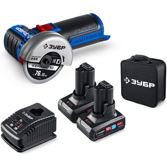 Углошлифовальная машина аккумуляторная Зубр AB-76-42, 2 АКБ (4Ач), бесщеточная