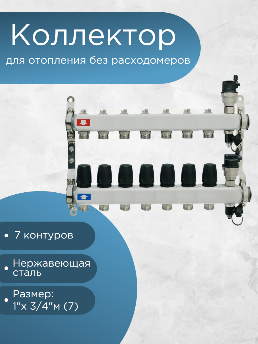 Коллекторная группа Tim KBS5007, для отопления, 7 отводов, нержавеющая сталь