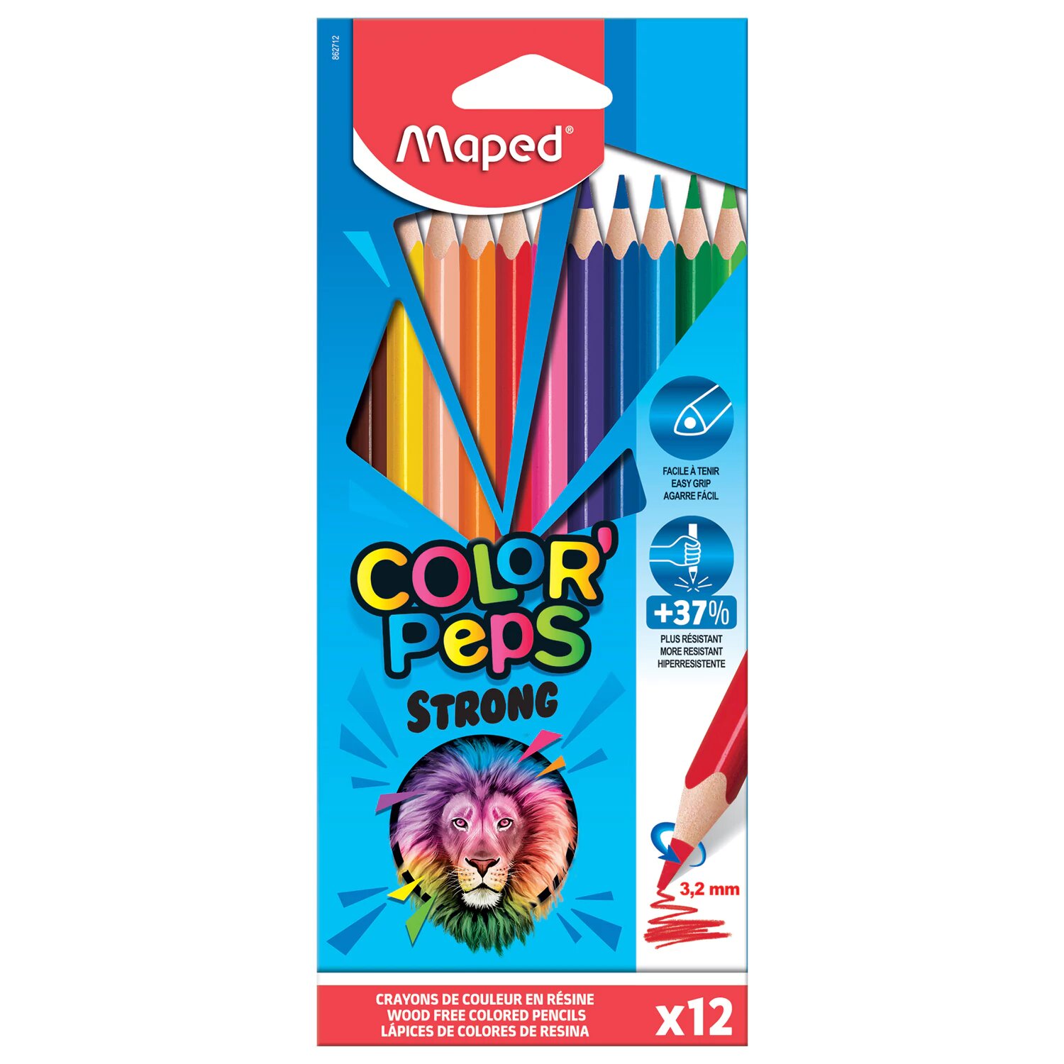 Карандаши цветные MAPED "COLOR PEP'S Strong", 12 цветов, трехгранные, грифель 3,2 мм, 862712, 2шт.
