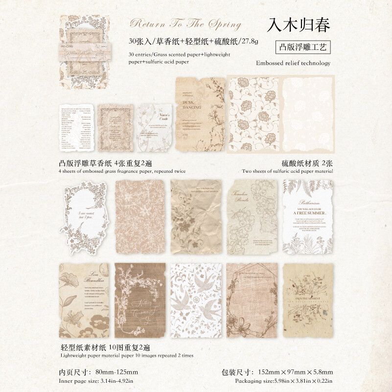 Бумага с рельефным узором Momo, цветочная ветка, языковая серия, легкий ретро, ручная работа, сумка для боли, просо, фоновая бумага для DIY