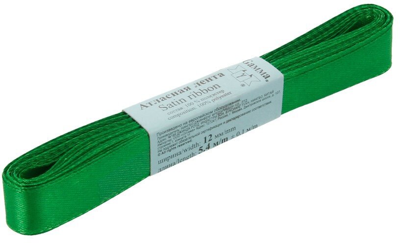 Лента атласная 12 мм 10 шт по 5.4 м"Gamma" AL-12P №090 ярко-зеленый