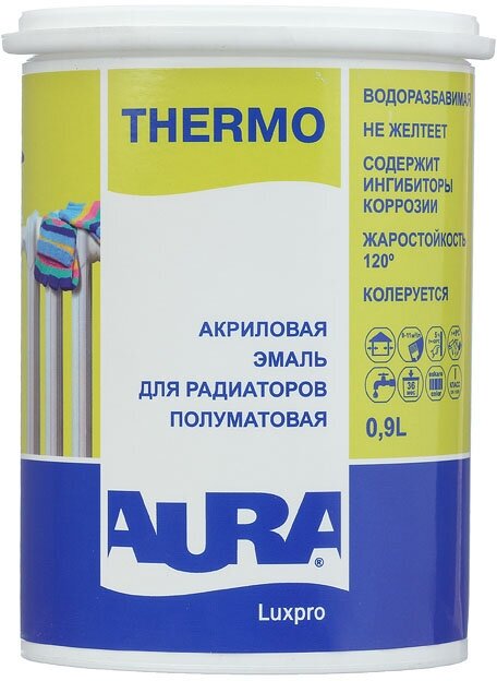Эмаль для радиаторов Aura Luxpro Thermo база А белая полуматовая акриловая 0,9 л