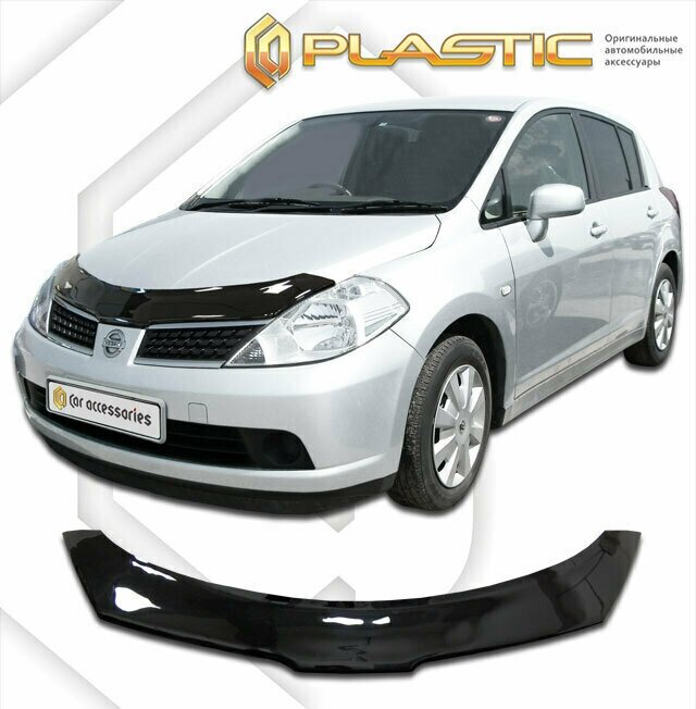 Дефлектор капота для Nissan Tiida правый руль 2004-2012 C11, JC11, NC11 Classic черный