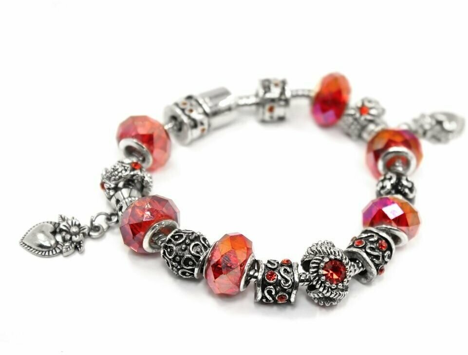 Браслет-цепочка, стразы, муранское стекло, стекло