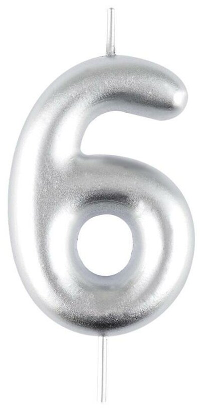 Свеча для торта с держателем Meshu Цифра 6 6см серебро блистер MS_59792