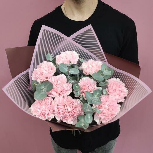 Авторский букет нежный диантус 11 шт в сочетании с эвкалиптом от Bestflo купить с доставкой