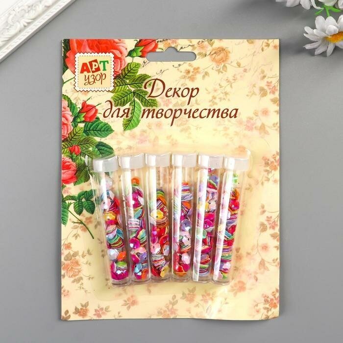 3623129 Пайетки в капсуле "Цветы объёмные" 2 гр, набор 6 штук