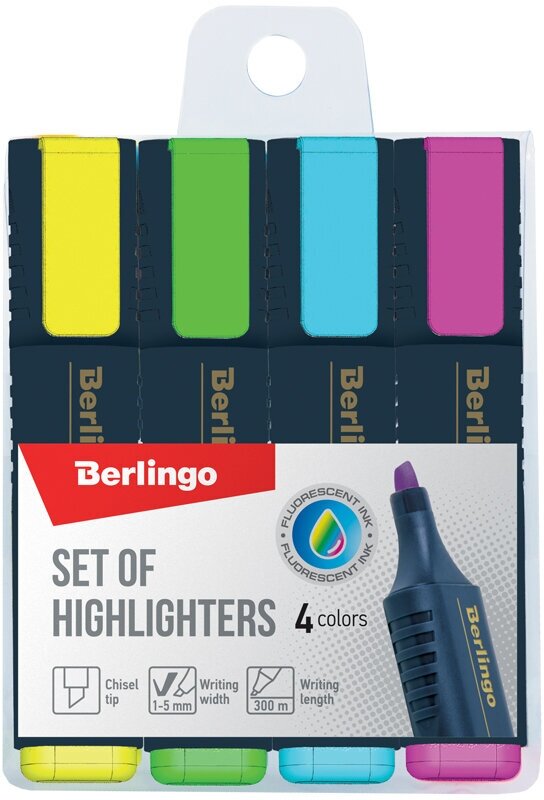 Berlingo Набор текстовыделителей 4цв, 1-5мм