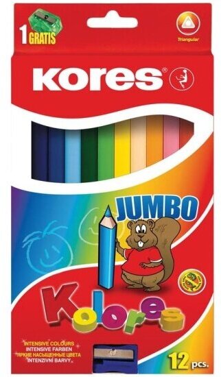 Карандаши цветные Kores 12цв 3-гран, точилка Jumbo 93512.01