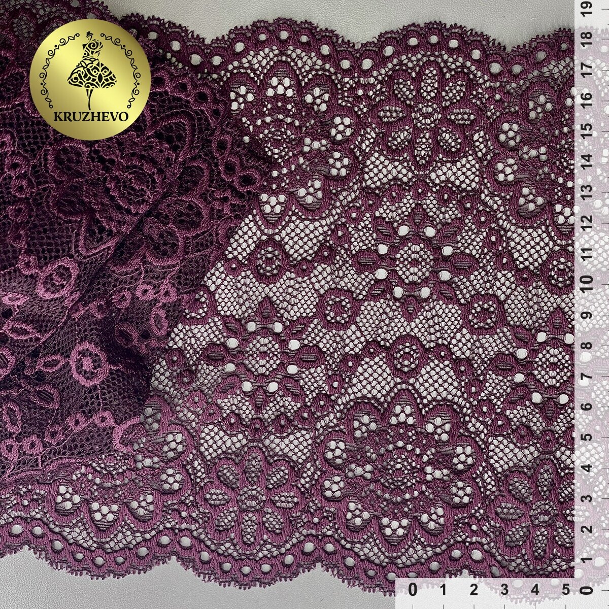 Кружево-стрейч KRUZHEVO, арт. TBY.00755, 185мм, цвет 076 сливовое вино, уп.3м