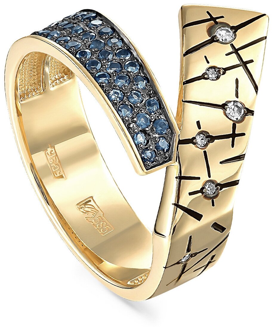 Кольцо, желтое золото, 585 проба, топаз, бриллиант