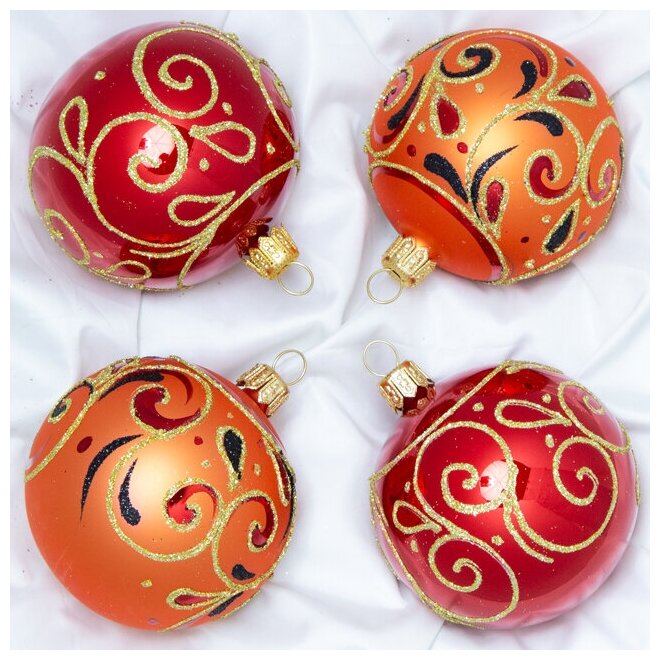 Набор стеклянных елочных шаров Боярушка 6 см, 4 шт, Фабрика Елочка, С2027