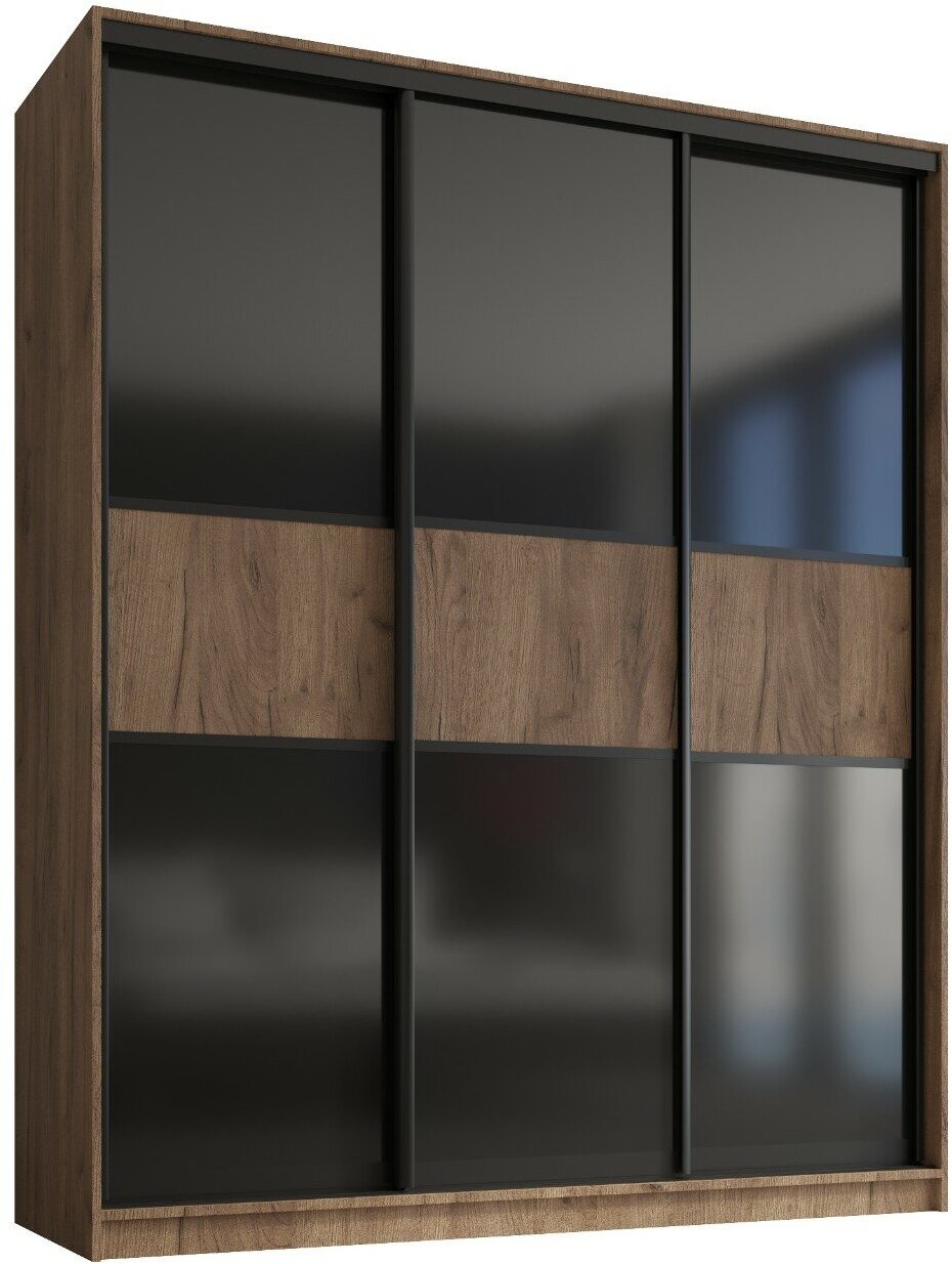 Шкаф купе Райан 3, Легкомаркет, 160х45х220, белье/платье, дуб табачный, профиль черный, стекло Оракал