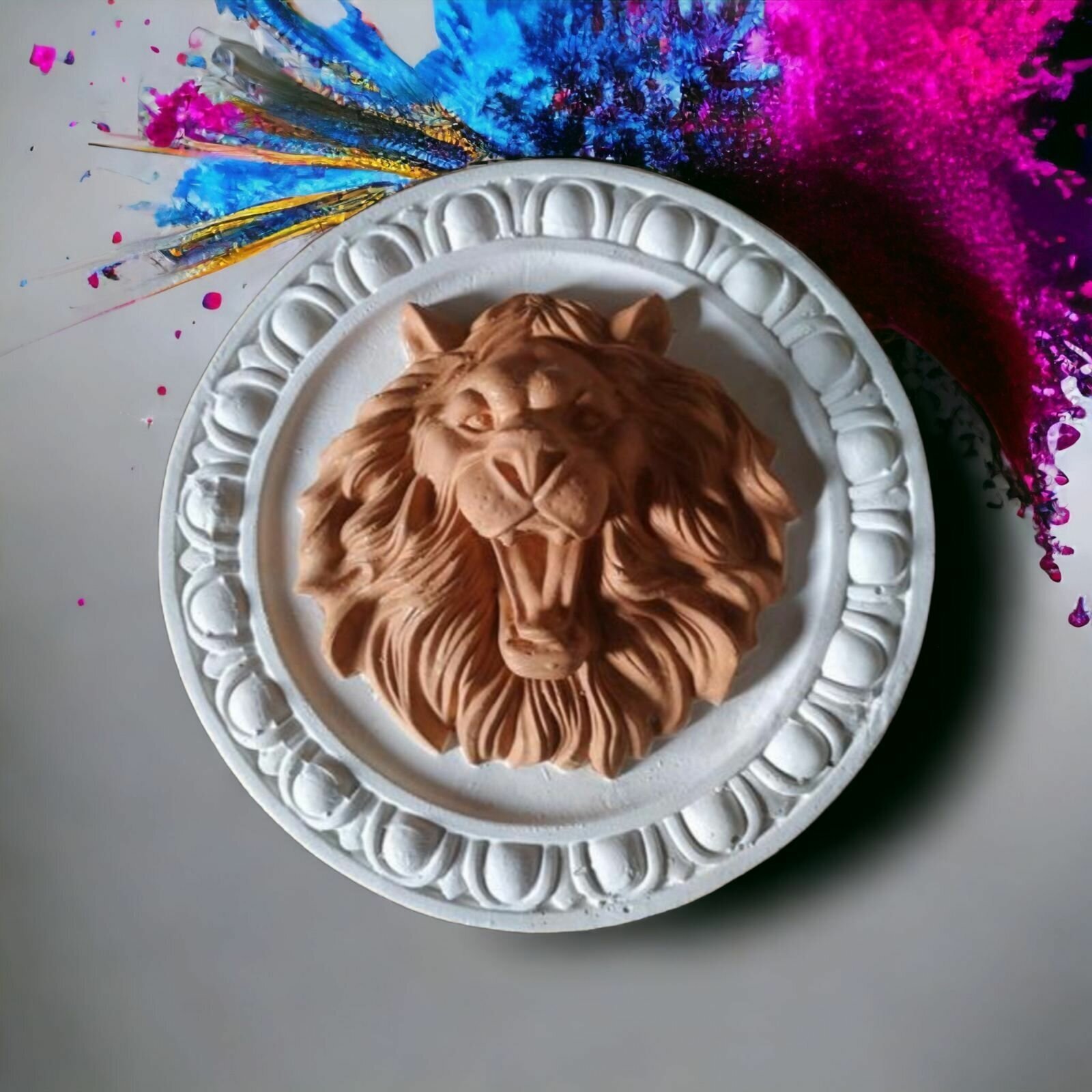 Панно на стену Лев, звери. Гипс. Декор для дома, барельеф Царь Зверей, для интерьера. Скульптуры, лепка из гипса