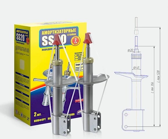 Амортизаторы передние LADA LARGUS (5-ти и 7-ми местный универсал и фургон) "Комфорт Оптима" (2 шт, газо-масляные) / SS20