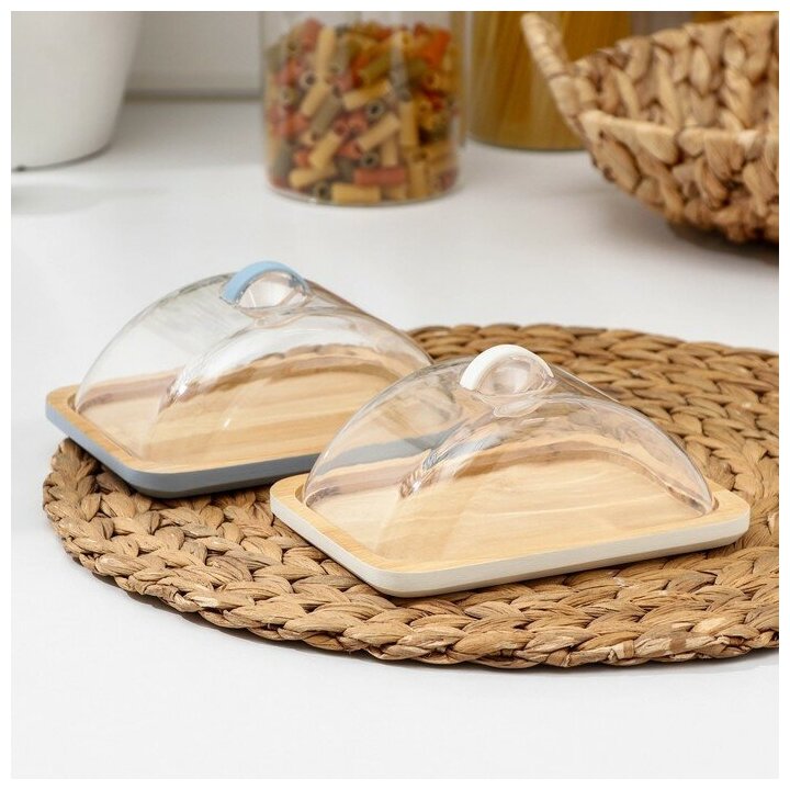 Маслёнка Heaven, 15.5×11.5×7 см, бамбук, крышка пластик, белая