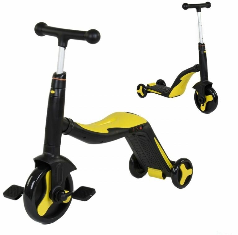 Самокаты и беговелы CS Toys Детский самокат-беговел с музыкой 3в1 (самокат, беговел, велосипед) - FL-868 черно-желтый