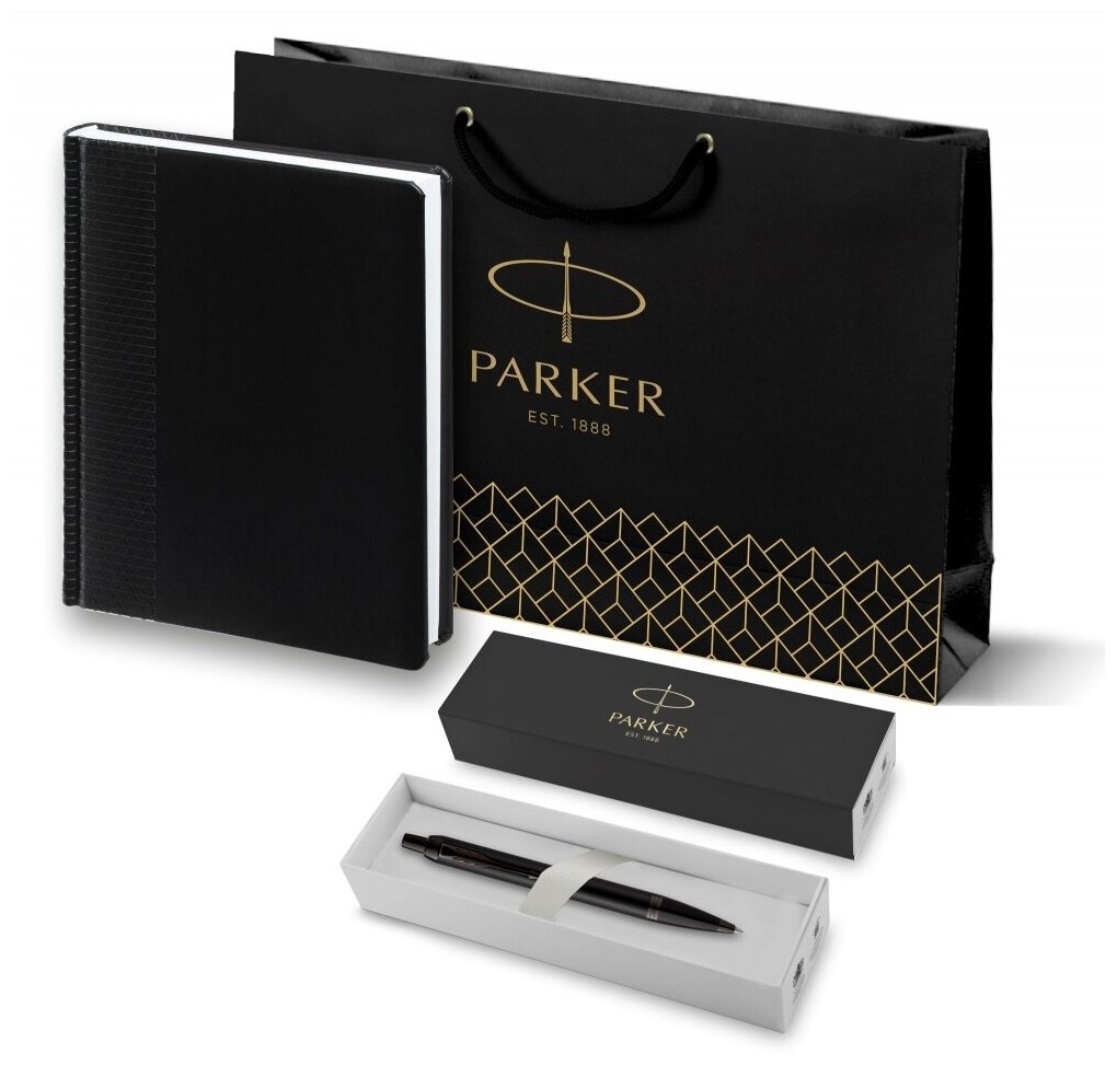 Подарочный набор: черный ежедневник и черная шариковая ручка Parker IM Black Edition, цвет чернил синий 2127618