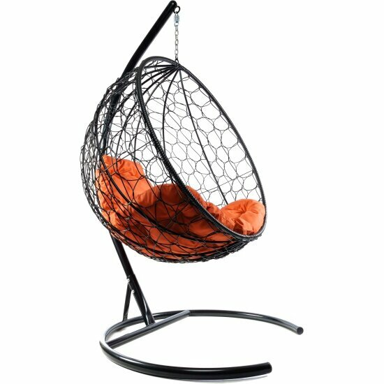 Подвесное кресло кокон M-group Круг ротанг черное+оран подуш