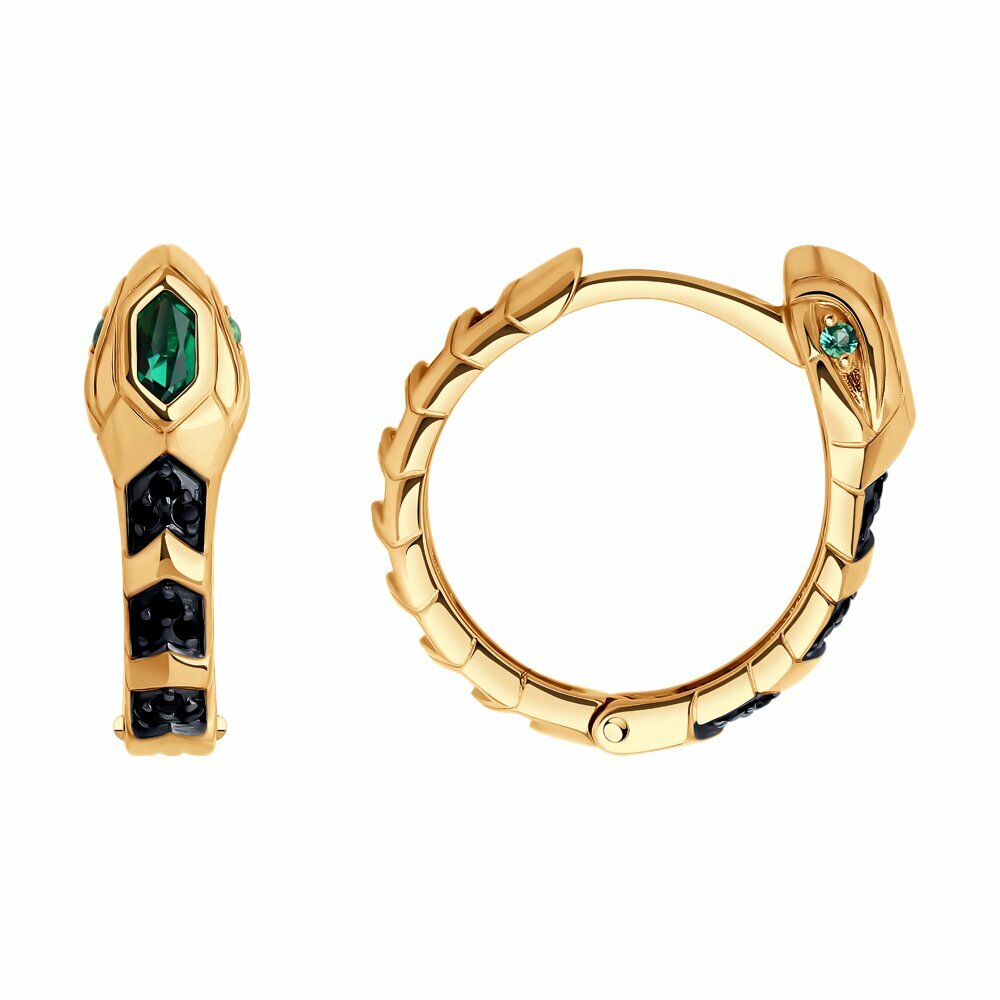 Серьги конго, красное золото, 585 проба, изумруд синтетический, шпинель