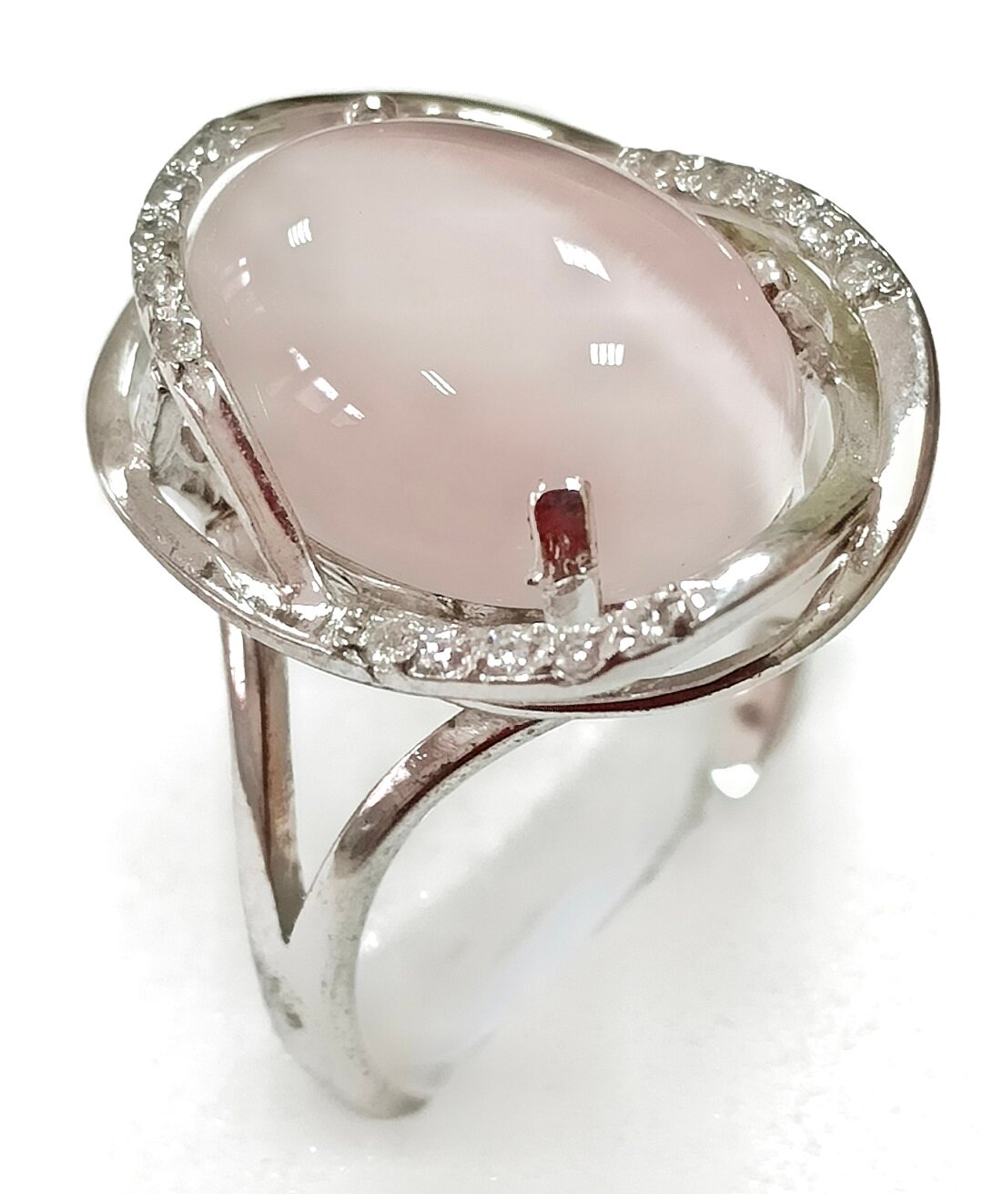 Кольцо, серебро, 925 проба, родирование, кошачий глаз синтетический, фианит