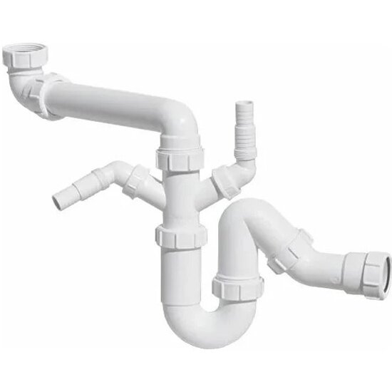 Сифон трубный Mcalpine MRSK7-5571, P/S-образный 1 1/2" х 40 мм, два адаптера слива быт. техники, выход 40 мм компрес.